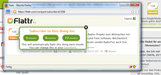 Flattr erlaubt das Abonnieren von Things/Zeit für einen Flattr ...