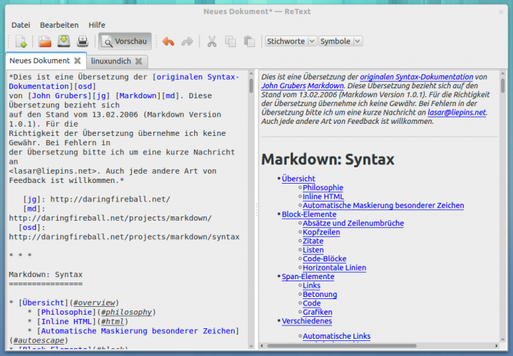 Markdown-Editor ReText mit Live-Vorschau – Linux und Ich
