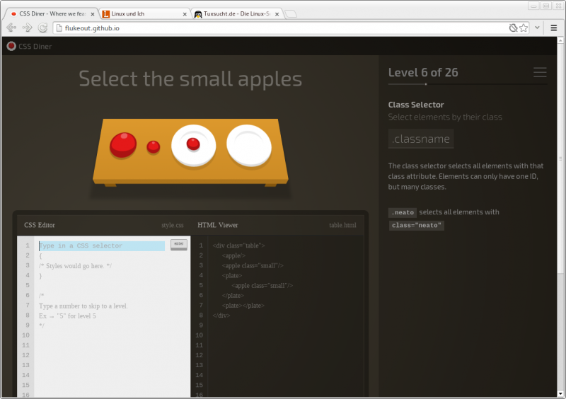Linktipp: CSS Diner bringt euch CSS-Selektoren mit Praxisbeispielen bei ...