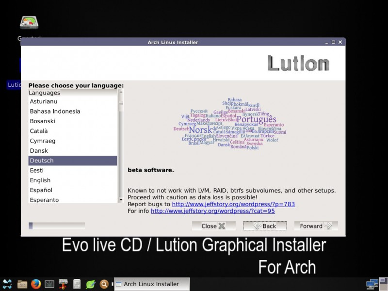 Evo/Lution ist eine Live-CD mit graphischem Installer für Arch Linux ...