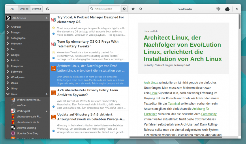 FeedReader, ein Desktop-RSS-Client mit Sync zu Tiny Tiny RSS, Feedly und bald Owncloud – Linux ...