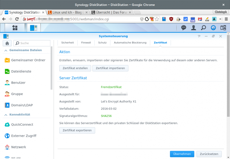 SSL-Zertifikat von Let's Encrypt auf Synology oder anderem NAS ablegen – Linux und Ich