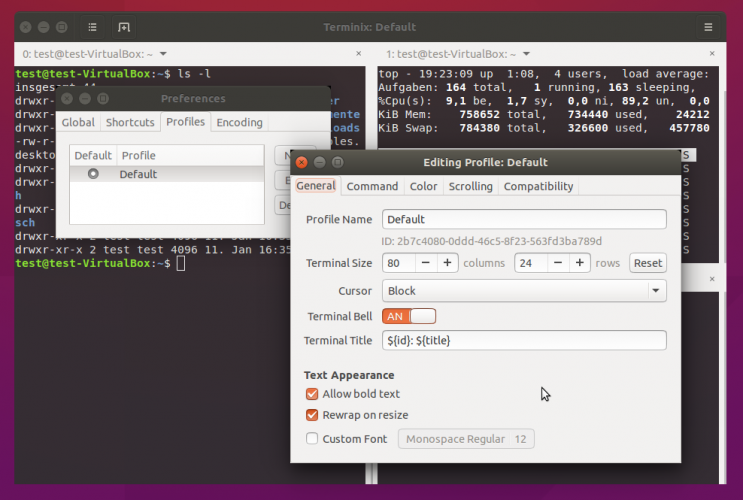 Terminix, GTK3-Terminal mit Tiling-Funktion, Drag&Drop und Transparenz – Linux und Ich